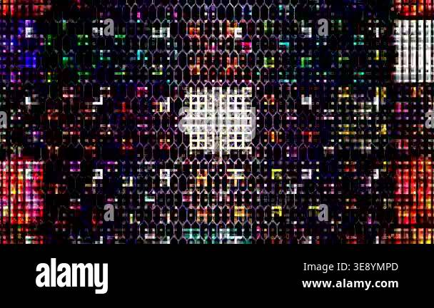 Abstract digital visual with geometric patterns and neon colors ...