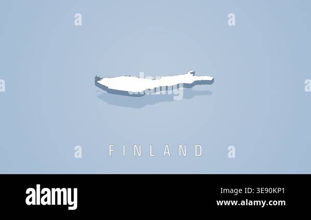 White three dimensional map of finland gently rotating on a light blue ...