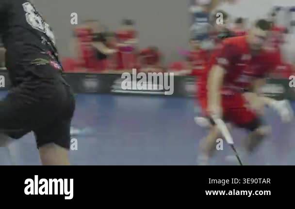 Valmiera, Latvia - March 08, 2026: Floorball game. Floorball athletes ...
