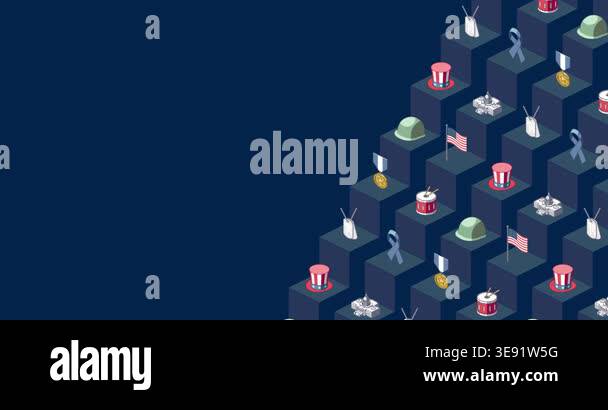 Colorful veteran's day and memorial day title page of isometric loop ...