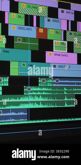 Video Editing Timeline on Adobe Premiere Pro Interface, Close-up of a ...