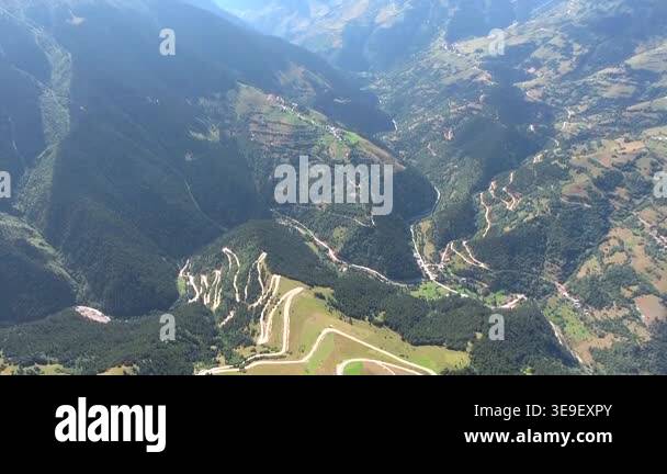 Aerial drone view of Petran plateau mountain village houses on green ...