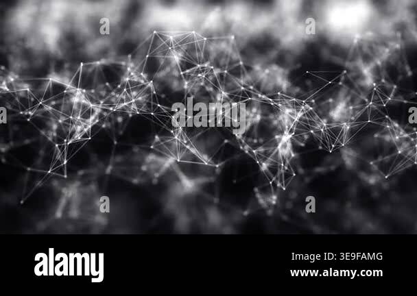 An animated digital network of glowing nodes and connecting lines ...