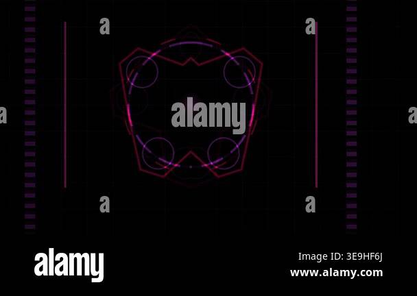 Futuristic digital interface with pulsating glowing pink circular ...