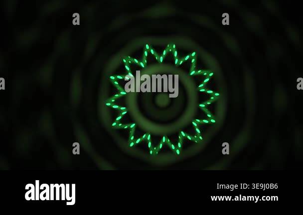 Abstract visual representation of glowing green neon circular patterns ...