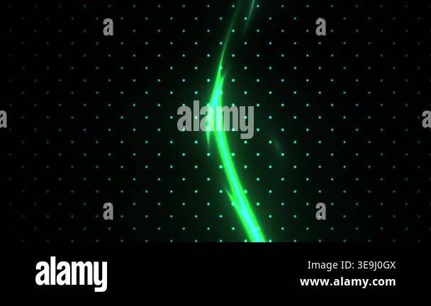 A dynamic animation featuring a vibrant green glowing light wave ...