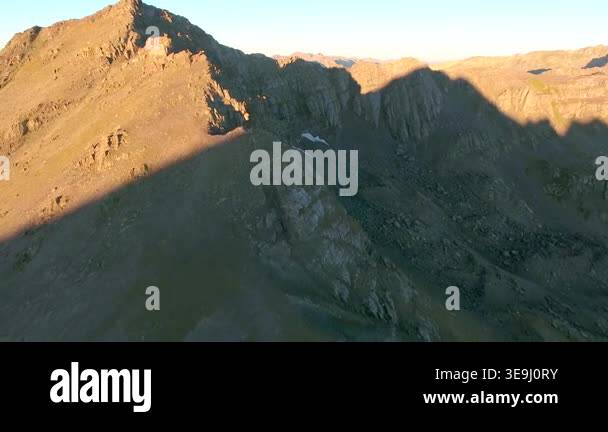 Aerial view of treeless arid mountain peaks of Yemen in the southern ...