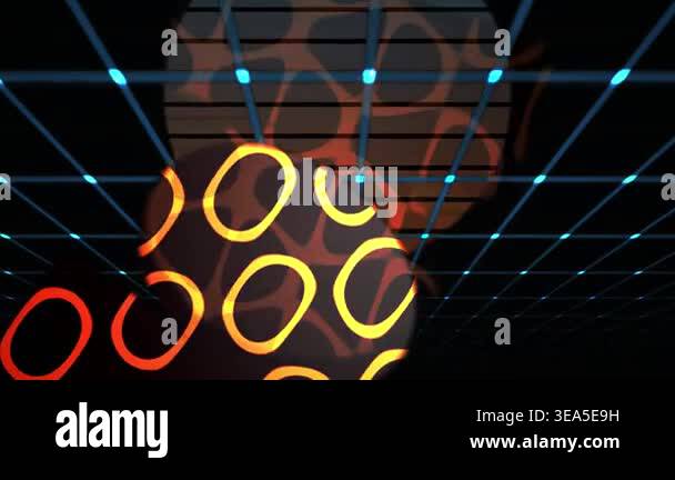 Abstract futuristic neon light pattern with glowing circular shapes and ...
