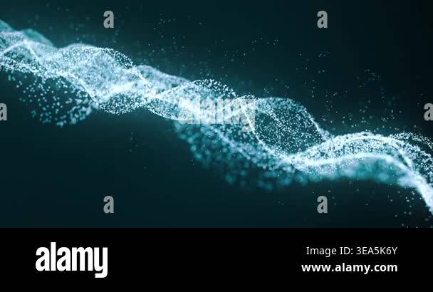 Abstract Blue Glowing Particle Wave on Black Background Slow 3D Loop ...