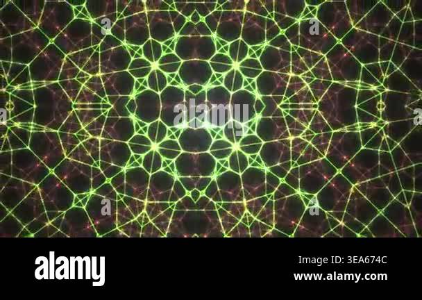 Abstract Digital Kaleidoscope Pattern With Glowing Neon Lines And ...