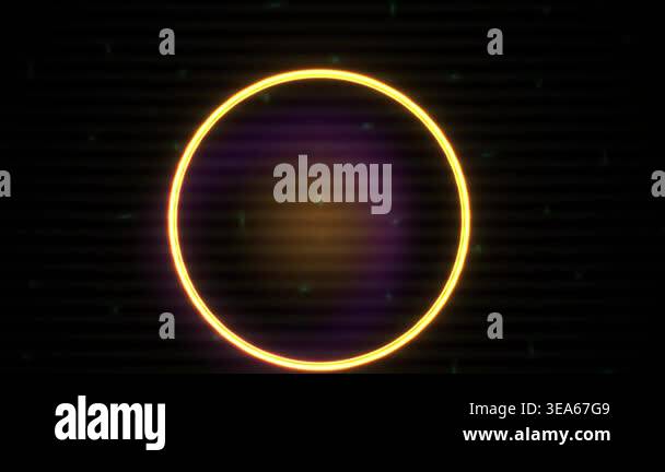 A seamless looping animation of a glowing neon circle against a dark ...