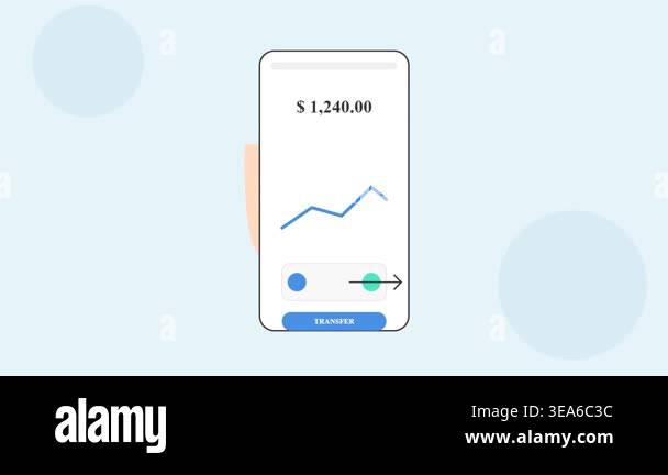 An animated mobile application screen showing a financial chart with ...