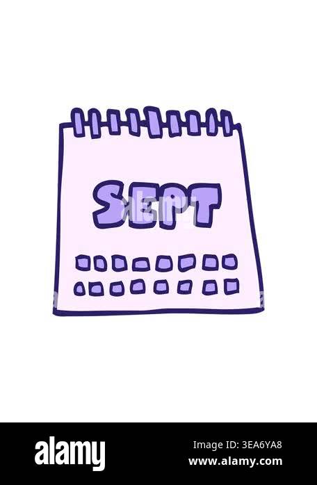 popping motion animation of cartoon doodle calendar month of september ...