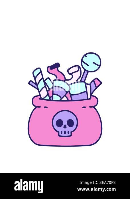 stretching up animation of cartoon of a halloween candy bag full of ...