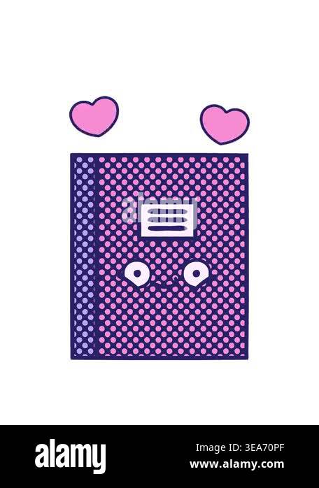 spinning hearts animation of comic book style cartoon of a notebook ...