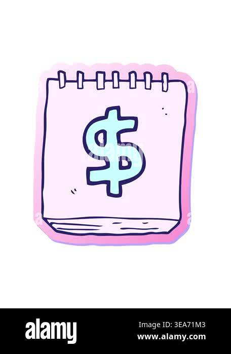shaking motion animation of sticker of a cartoon note pad with dollar ...