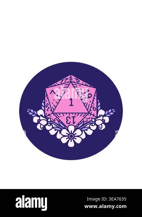 stretching up animation of icon of natural one dice roll with floral ...