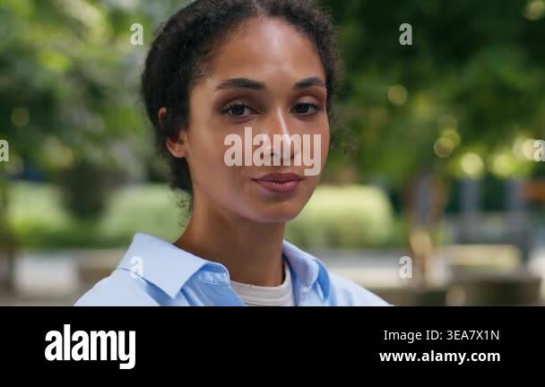 Calm positive African American business woman student portrait looking ...