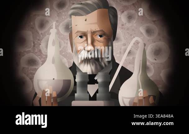 scientist with microscope and flasks discovering penicillin in ...