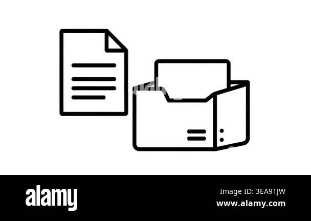 Animated icon depicts the process of sending or archiving a document ...