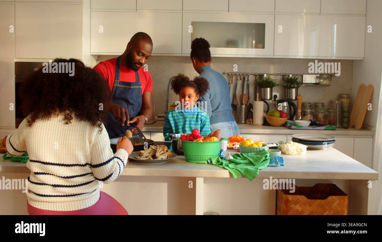Family Cooking Together in a Kitchen at Home During the Day Stock Video ...