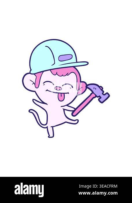 spinning motion animation of funny cartoon builder monkey dancing Stock ...