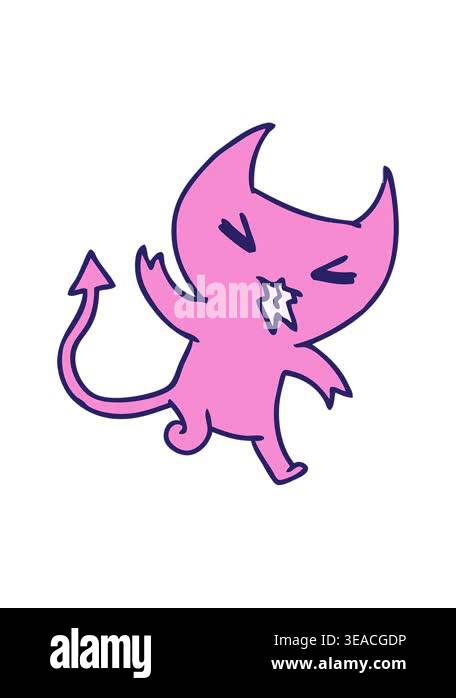 shaking motion animation of cartoon illustration of a kawaii cute demon ...