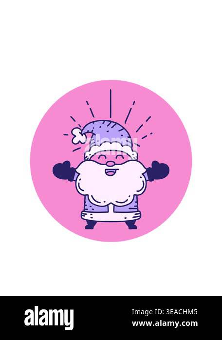 blinking radial lines animation of icon of a tattoo style happy santa ...