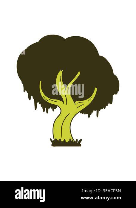 changing color animation of hand drawn cartoon doodle of a green tree ...