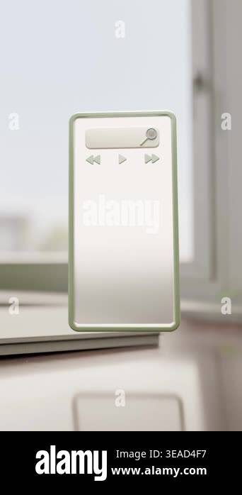 3D smartphone desk interface with icon layout near window light Stock ...