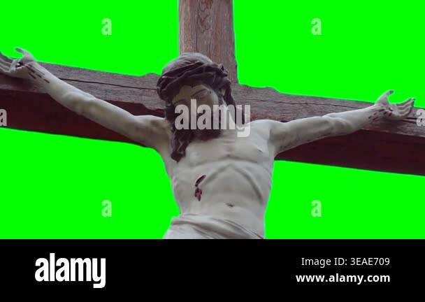 Jesus Christ on the cross isolated on a green background screen Stock ...