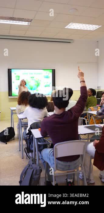 Female professor teaching an ecology lesson about saving the planet. A ...