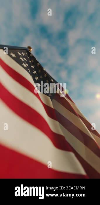 American flag waving in the sky at sunset in slow motion Stock Video ...