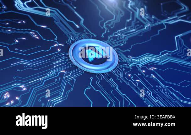 Human Hand click on Glowing AI Processor Chip Embedded in Futuristic ...