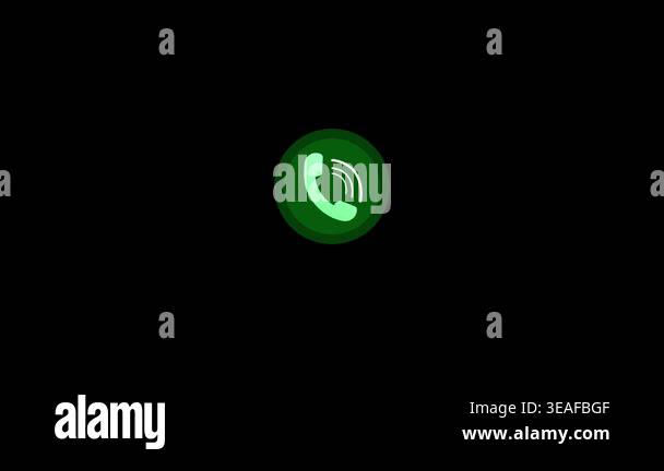 Animated green calling icon pulsing on dark screen represents incoming ...
