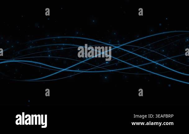 Glowing blue flare waves dark digital background, creating fluid motion ...