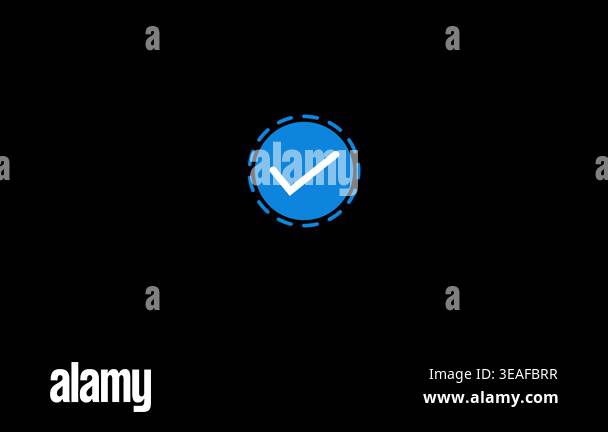 Blue check icon pulsing on black background symbolizes success ...
