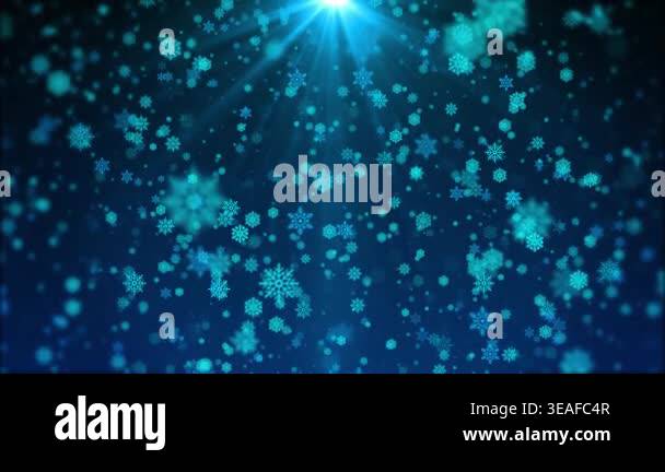 Animation of snowflakes falling blue light rays. glowing particles ...