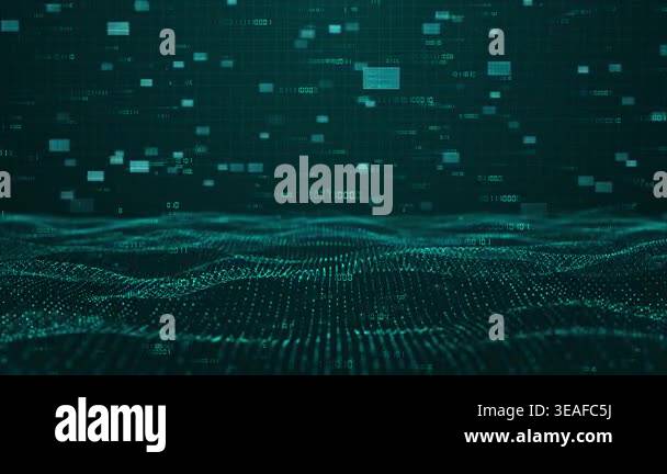 Animation waves glowing dots surrounded by binary coding patterns. Use ...