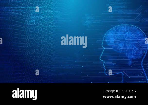 Futuristic hexagonal circuit grid merging into digital human brain ...