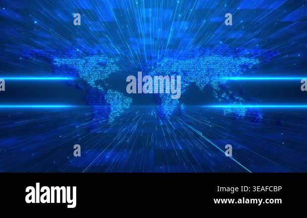 Digital Technology World Map Animation. Big data technology, business ...