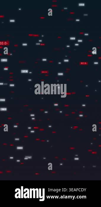 Abstract digital animation dynamic binary numbers glowing red dark ...