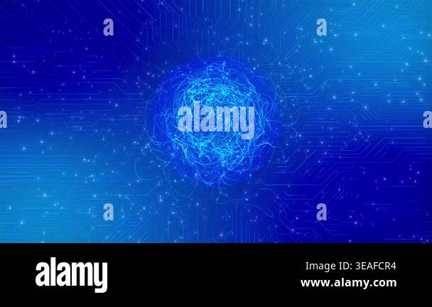 Futuristic circuit glowing particle flow forming puzzle spiral at ...