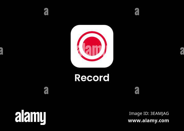 A dark background app icon featuring a white rounded square with a red ...