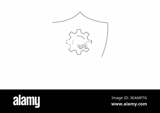 Animated icon of a shield containing a gear and water waves ...