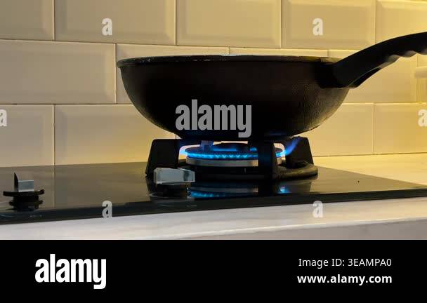 The process of lighting a modern stove, the process of cooking using a ...