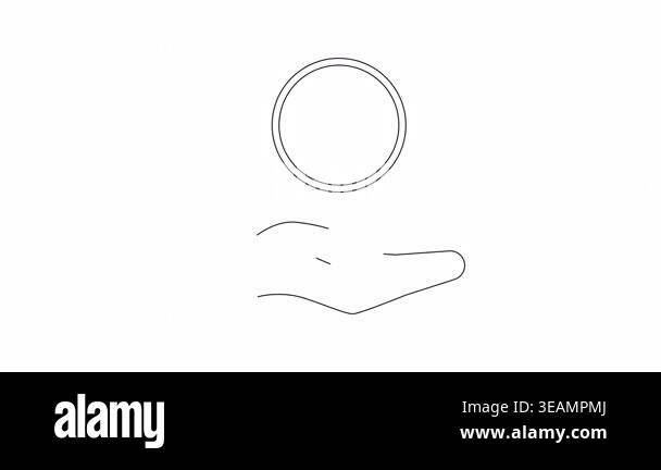 A hand gently holds a magnifying glass over a small plant, depicted in ...