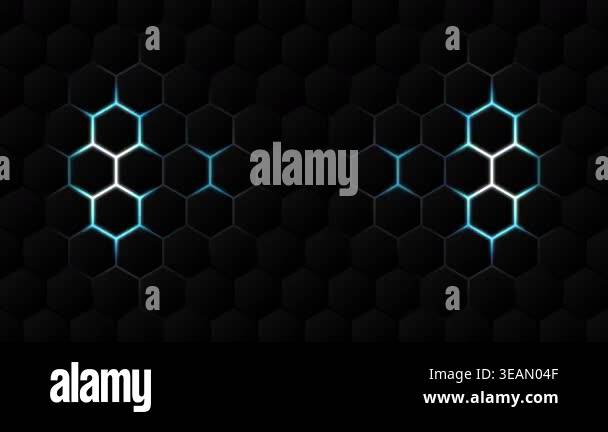 Futuristic hexagonal side panels with cyan neon pulsing light. Abstract ...