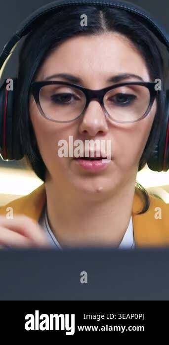 Adorable considerate high-skilled stylish brunette-female office ...