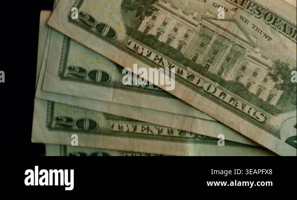 USA Dollar Banknotes (1, 5, 10, 20) Sliding on Table Close-Up: | A ...